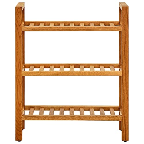 Solid Oak Wood Small Shoe Rack 3 Shelves Tiers Rustic Wooden Stackable Hall Shoes Stand Organizer Storage Hallway Entryway Durable Country Farmhouse Furniture