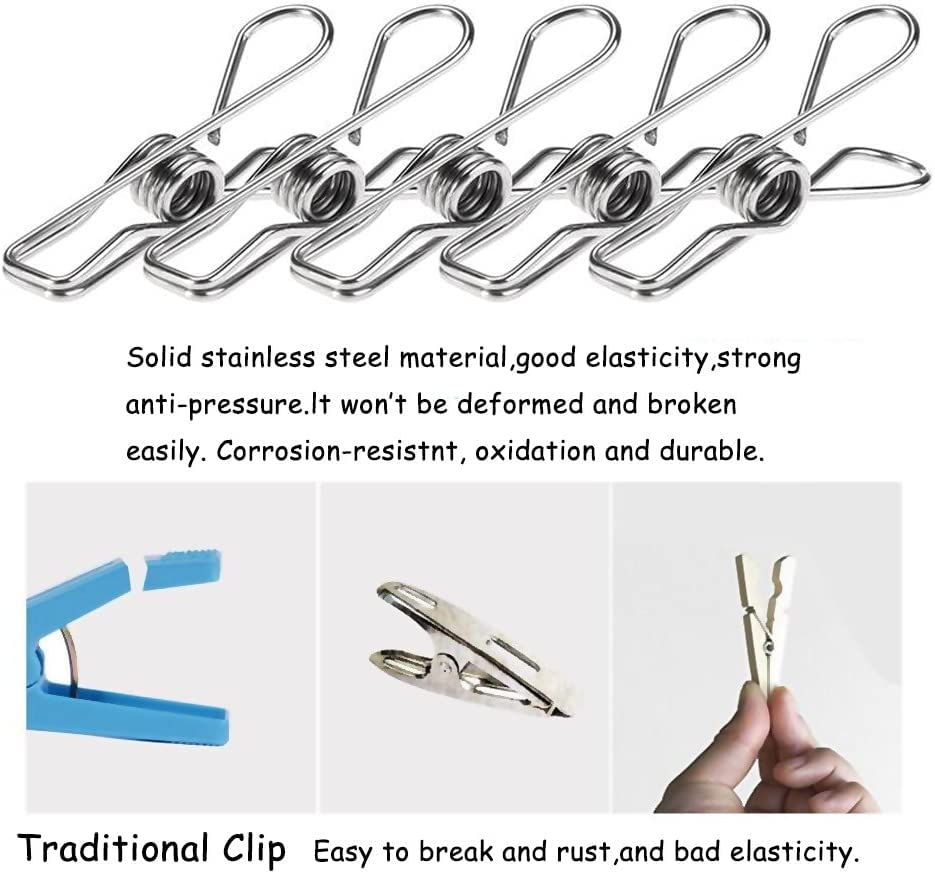 150 Pack Stainless Steel Cloth Pin, Clothesline Hook for Socks Towel Bag Scarfs Hang Drying Rack Tool, Laundry Kitchen Cord Wire Line Clothespins Pegs, File Paper Bookmark S Binder Metal Clip