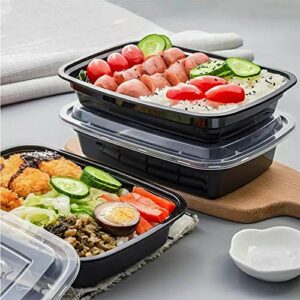 Glownary Meal Prep Food Containers with Lids, Bento Boxes, Food Storage Containers (28 oz. - Black, 50 Count. - Plastic)