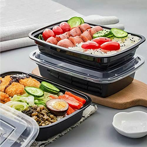 Glownary Meal Prep Food Containers with Lids, Bento Boxes, Food Storage Containers (28 oz. - Black, 50 Count. - Plastic)