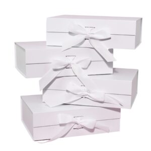 Supremo MD 22 Set of 4 Premium Gift Boxes with Shredded Paper and Hair Tails | Elegant White Magnetic Gift Boxes with Lids | Ideal for Presents, Weddings, Birthdays, or any Special Occassions