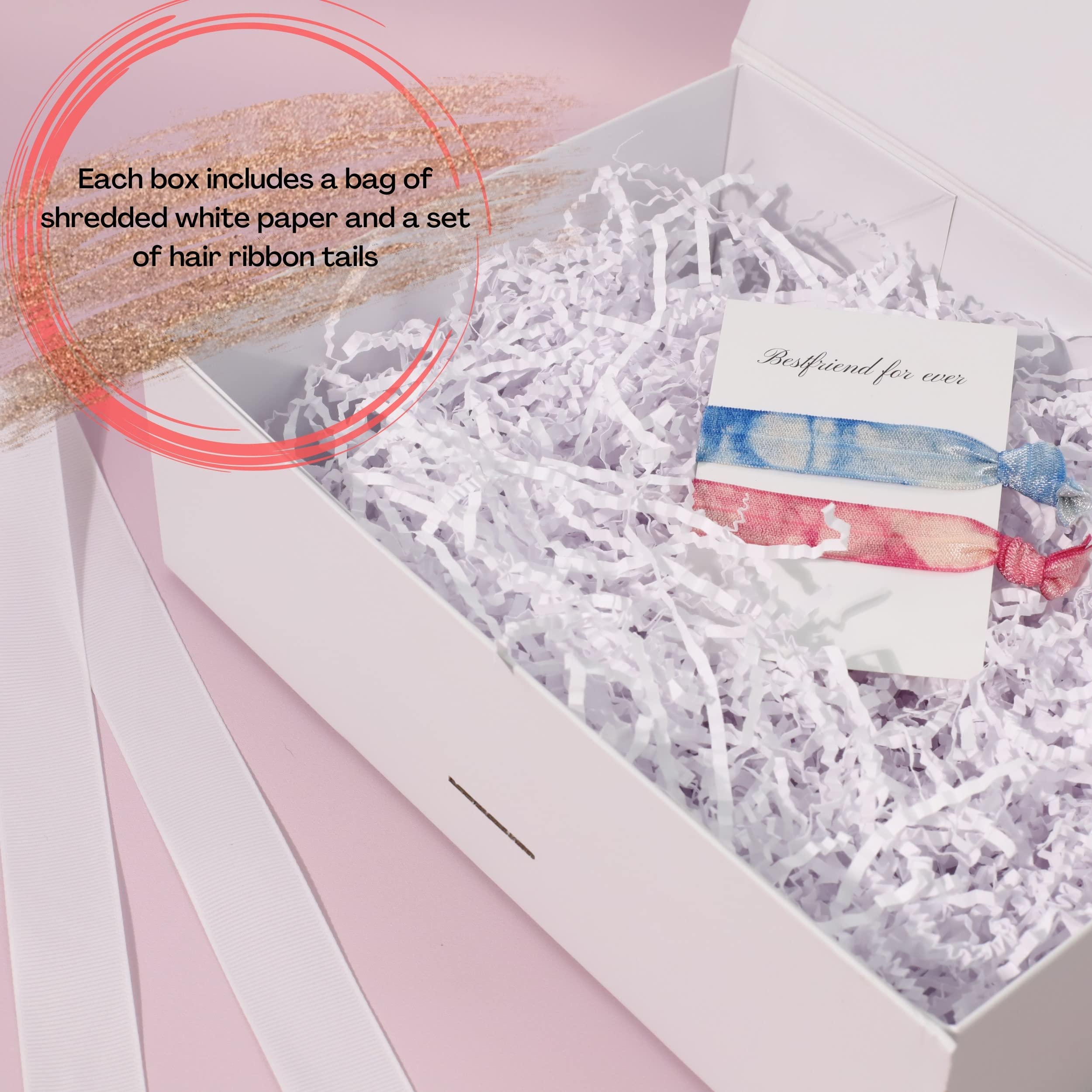 Supremo MD 22 Set of 4 Premium Gift Boxes with Shredded Paper and Hair Tails | Elegant White Magnetic Gift Boxes with Lids | Ideal for Presents, Weddings, Birthdays, or any Special Occassions