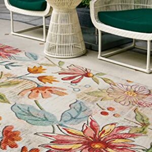 Linon The Anywhere Indoor Outdoor Washable Folly Ivory & Pink 5' X 7' Area Rug