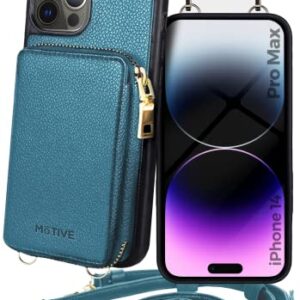 MOTIVE for iPhone 14 Pro Max Wallet Case Designed in New York, Crossbody Phone Case for Apple iPhone 14 Zipper Purse Case Wallet with RFID Blocking Card Holder | 6.7" Blue Teal - Fancy Series