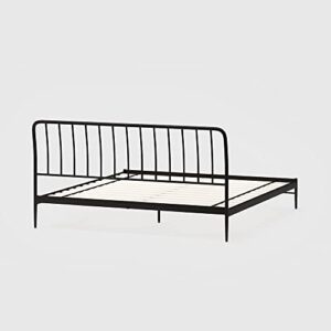 RST Brands Kairosis Metal Indoor Modern Bed, Rolled Poplar Veneer Slats, No Box Spring Needed, King (U.S. Standard), Black