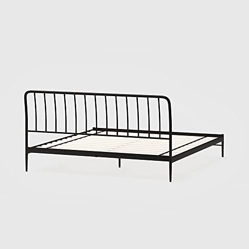 RST Brands Kairosis Metal Indoor Modern Bed, Rolled Poplar Veneer Slats, No Box Spring Needed, King (U.S. Standard), Black