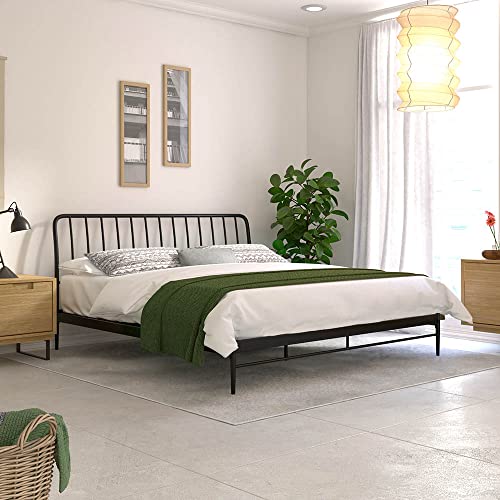 RST Brands Kairosis Metal Indoor Modern Bed, Rolled Poplar Veneer Slats, No Box Spring Needed, King (U.S. Standard), Black