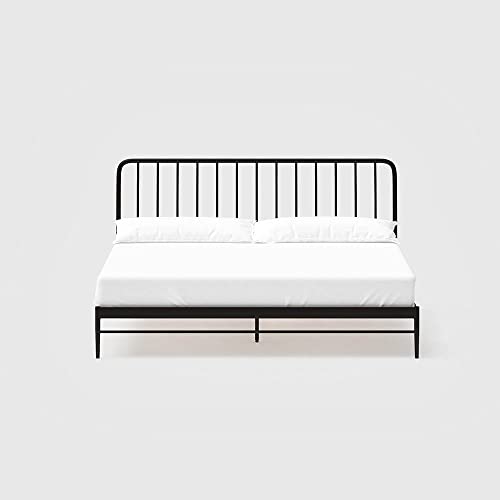 RST Brands Kairosis Metal Indoor Modern Bed, Rolled Poplar Veneer Slats, No Box Spring Needed, King (U.S. Standard), Black