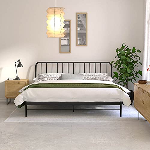 RST Brands Kairosis Metal Indoor Modern Bed, Rolled Poplar Veneer Slats, No Box Spring Needed, King (U.S. Standard), Black