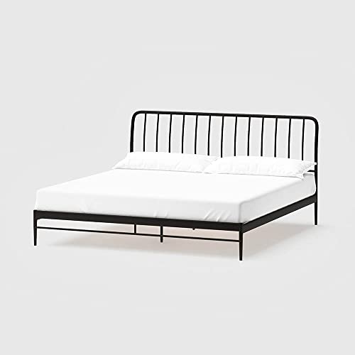 RST Brands Kairosis Metal Indoor Modern Bed, Rolled Poplar Veneer Slats, No Box Spring Needed, King (U.S. Standard), Black