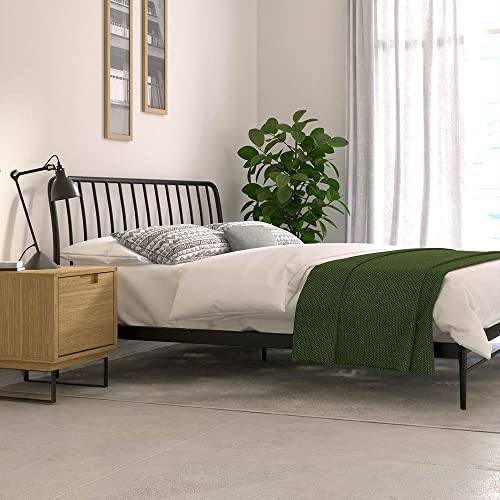 RST Brands Kairosis Metal Indoor Modern Bed, Rolled Poplar Veneer Slats, No Box Spring Needed, King (U.S. Standard), Black