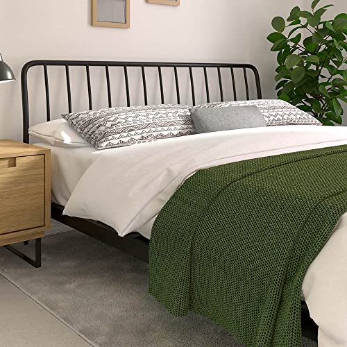 RST Brands Kairosis Metal Indoor Modern Bed, Rolled Poplar Veneer Slats, No Box Spring Needed, King (U.S. Standard), Black