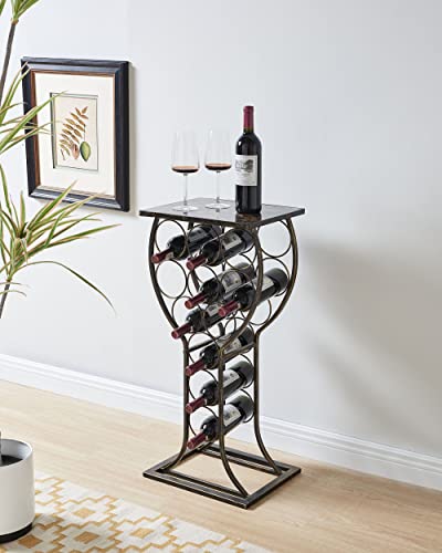 Kings Brand Furniture - Freestanding Wine Rack Stand Storage & Display Holder - Holds 11 Bottles, Brushed Gold Finish