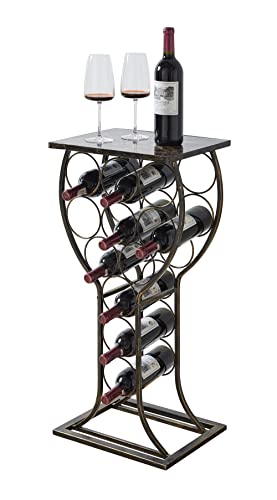 Kings Brand Furniture - Freestanding Wine Rack Stand Storage & Display Holder - Holds 11 Bottles, Brushed Gold Finish