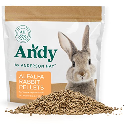 Andy Alfalfa Hay Pellets, Premium Bunny Food for Rabbits, Alfalfa Pellets for Pregnant Bunnies, Young Rabbit Food, Rich in Calcium and Protein, 5 lbs Bag