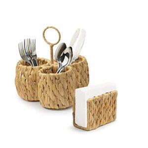 gaiamade wicker utensil caddy bundle, silverware organizer, wicker flatware organizers, cutlery holder with tissue holder