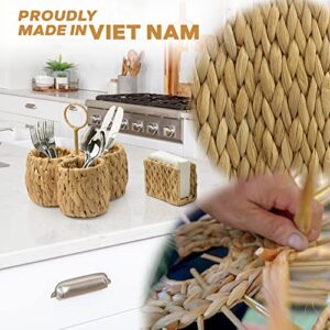 GAIAMADE Wicker Utensil Caddy Bundle, Silverware Organizer, Wicker Flatware Organizers, Cutlery Holder With Tissue Holder