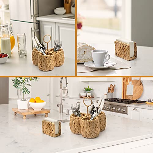 GAIAMADE Wicker Utensil Caddy Bundle, Silverware Organizer, Wicker Flatware Organizers, Cutlery Holder With Tissue Holder