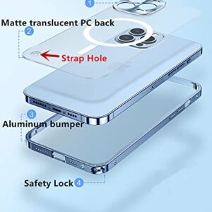 Magnetic Case for iPhone 14 Pro Max Case Compatible with MagSafe Metal Aluminum Alloy Bumper Matte Translucent Back Cover with Camera Lens Protector and Safety Lock (Black)