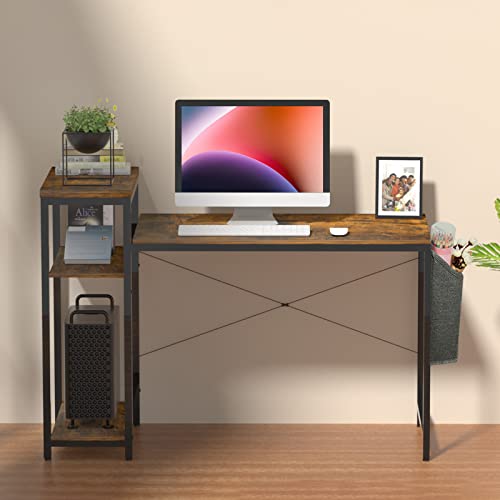 YILQQPER Computer Desk 51 x 22 inches Large Office Desk, Gaming Desk, Writing Desk for Home Office Workstation, Modern Simple Style Wooden Table with Open Shelves and Storage Bag (Rustic Brown)