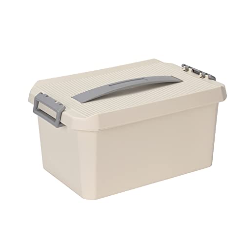 BangQiao Large Multipurpose Plastic Storage Box with Handle and Removable Tray, Lockable Carry Box Case Container Organizer for Tool, Sewing, Craft, Art Supplies, First Aid Kit, Beige