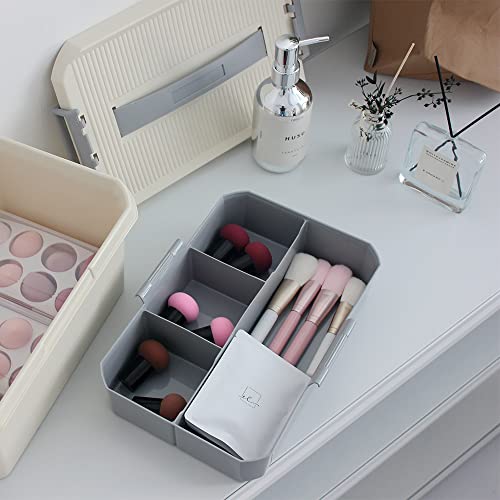 BangQiao Large Multipurpose Plastic Storage Box with Handle and Removable Tray, Lockable Carry Box Case Container Organizer for Tool, Sewing, Craft, Art Supplies, First Aid Kit, Beige