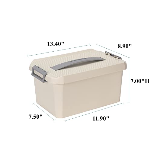 BangQiao Large Multipurpose Plastic Storage Box with Handle and Removable Tray, Lockable Carry Box Case Container Organizer for Tool, Sewing, Craft, Art Supplies, First Aid Kit, Beige