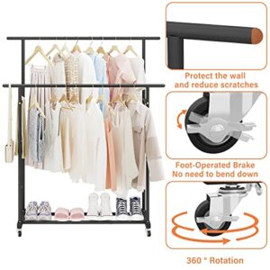 Calmootey Double Rod Clothing Garment Rack,Rolling Hanging Clothes Rack,Portable Clothes Organizer for Bedroom,Living Room,Clothing Store,Black