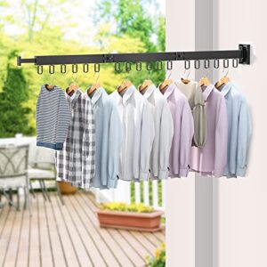 MIFXIN Retractable Clothes Drying Rack Tri-Fold Laundry Wall Mounted Windproof Clothing Drying Rack Hanger Collapsible Space Saver Foldable Clothes Hanger Rack for Laundry Balcony (Black)