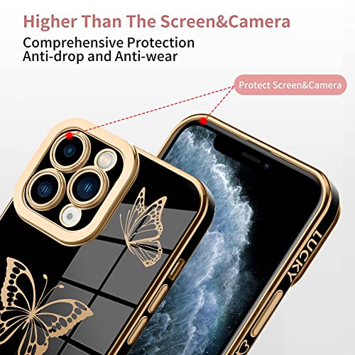 BITOBE Designed for iPhone 11 Pro Case Cute Butterflies Design for Women Girls,Luxury Plating Edge Bumper Full Camera Lens Protection Cover with Screen Protector for iPhone 11 Pro 5.8“-Black