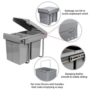 TANYOYO 40 Quarts Double Sliding Trash Can Under Cabinet Kitchen Sliding Out Under Counter Waste Bin Kitchen Pull Out Recycling Bin Dual Waste Containers Under Sink Waste sorter Fixable Base