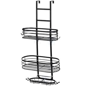 Fogein Over the Door Shower Caddy, 3 Tier Hanging Organizer Shelf Rustproof, Shower Basket with Suction Cup, Bathroom Shower Caddy Over The Door with Hook & Soap Box, No Drilling(Black)