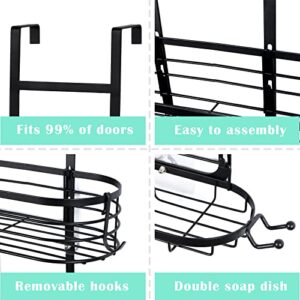 Fogein Over the Door Shower Caddy, 3 Tier Hanging Organizer Shelf Rustproof, Shower Basket with Suction Cup, Bathroom Shower Caddy Over The Door with Hook & Soap Box, No Drilling(Black)