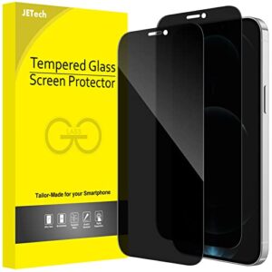 jetech privacy full coverage screen protector for iphone 12 pro max 6.7-inch, anti-spy tempered glass film, edge to edge protection case-friendly, 2-pack