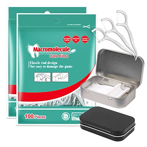 Dental Floss Case Travel Floss, 200 Count Dental Floss Picks with 2 Travel Cases, Fine Dental Flossers, Dental Picks for Teeth Cleaning(Silver, Black)