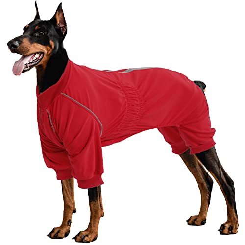 Geyecete Dog Zip Up Dog Coat with Legs Comfort,Thicken Pet Waterproof Jacket for Large Medium and Small Dogs Puppy Four Legs-Red-XL