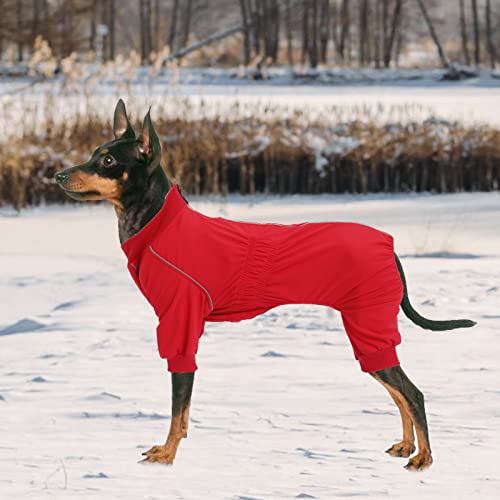 Geyecete Dog Zip Up Dog Coat with Legs Comfort,Thicken Pet Waterproof Jacket for Large Medium and Small Dogs Puppy Four Legs-Red-XL