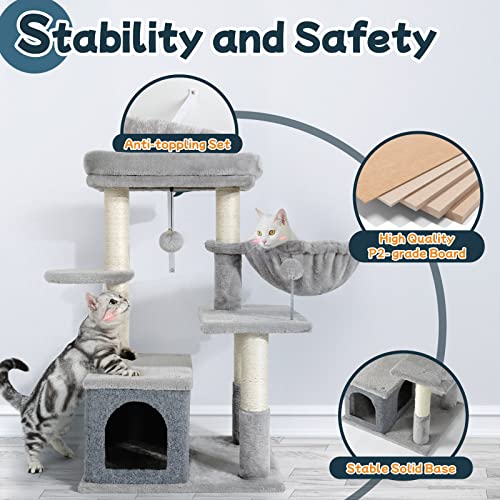 rabbitgoo Cat Tree for Indoor Cats, 33" Cat Tower Condo with Scratching Posts for Kittens, Small Cat Climbing Stable Stand with Toys & Plush Perch for Feline Play Rest, Multi-Level Pet Activity Center