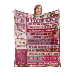 pozevan 65th birthday gifts blanket, 65th birthday for women, 65th birthday gift ideas, 65-year-old birthday decoration for mom, wife, unique 65th birthday gift 50" x 60"