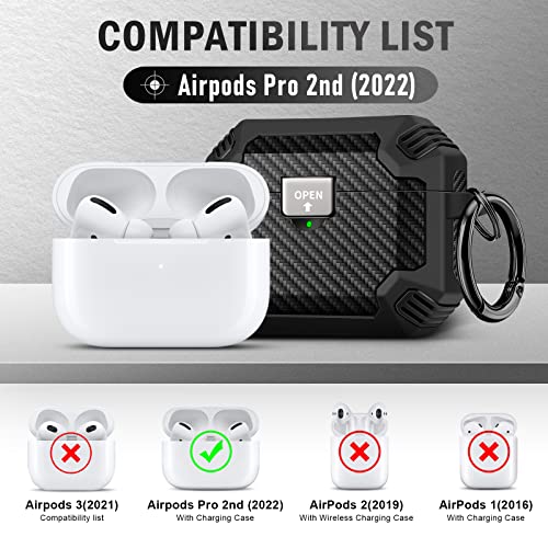 Maxjoy for Airpods Pro 2nd Generation Case Cover 2022,Secure Lock Clip Full Body Rugged Hard Shell Protective Case Cover with Keychain,AirPod pro 2 for Men and Women Case,Front LED Visible(Black)