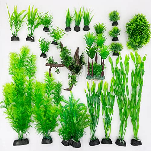 Smoothedo-Pets Aquarium Plants Fish Tank Decorations Plastic Artificial Plant Goldfish Waterscape Fish Hides Classic Aquatic Plants (Green Set)