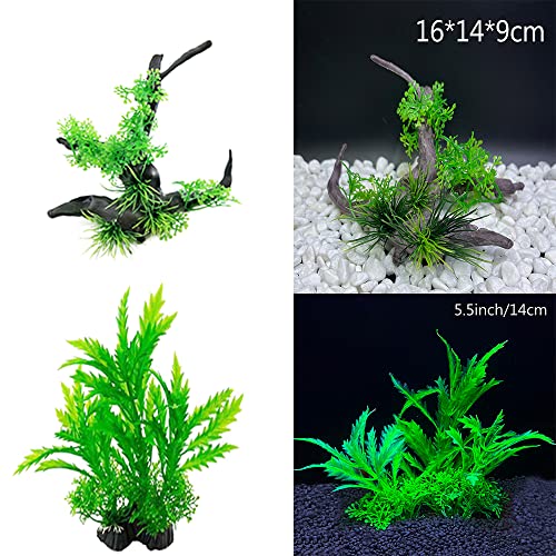 Smoothedo-Pets Aquarium Plants Fish Tank Decorations Plastic Artificial Plant Goldfish Waterscape Fish Hides Classic Aquatic Plants (Green Set)