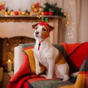 2pcs Pet Christmas Hat, Pet Christmas Hat with Antlers, Christmas Antlers Kitten and Puppy Grooming Accessories (Red-Green)