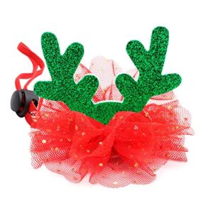 2pcs Pet Christmas Hat, Pet Christmas Hat with Antlers, Christmas Antlers Kitten and Puppy Grooming Accessories (Red-Green)