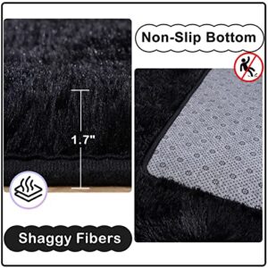 Ompaa Shaggy Black Rug for Bedroom Bedside, 3x5 Feet Indoor Modern Plush Area Rugs for Living Room, Kids Room Rug, Cozy Rug, Fluffy Throw Rug for Nursery Dorm Room Decor