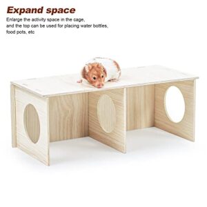 Hamster Hut, 2 Chamber Hamster Hideouts Wood Smooth Surface Chinchilla Habitat No Nails Guinea Pig Maze Exploring Gerbils Toys with Slide House for Dwarf Hamster Syrian (Large)