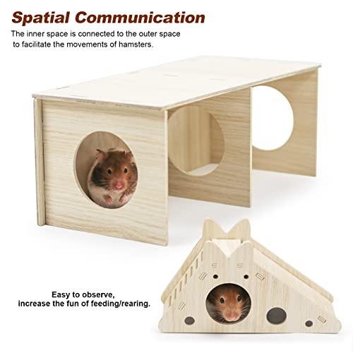 Hamster Hut, 2 Chamber Hamster Hideouts Wood Smooth Surface Chinchilla Habitat No Nails Guinea Pig Maze Exploring Gerbils Toys with Slide House for Dwarf Hamster Syrian (Large)