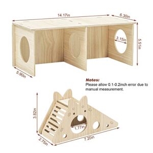 Hamster Hut, 2 Chamber Hamster Hideouts Wood Smooth Surface Chinchilla Habitat No Nails Guinea Pig Maze Exploring Gerbils Toys with Slide House for Dwarf Hamster Syrian (Large)