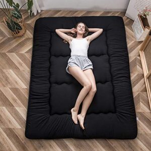 maxyoyo japanese floor mattress futon mattress, 4" thicken tatami mat sleeping pad foldable roll up mattress boys girls dormitory mattress pad kids floor lounger pillow bed, black, full