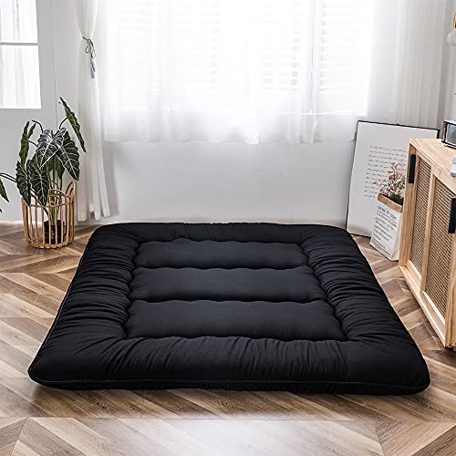 MAXYOYO Japanese Floor Mattress Futon Mattress, 4" Thicken Tatami Mat Sleeping Pad Foldable Roll Up Mattress Boys Girls Dormitory Mattress Pad Kids Floor Lounger Pillow Bed, Black, Full